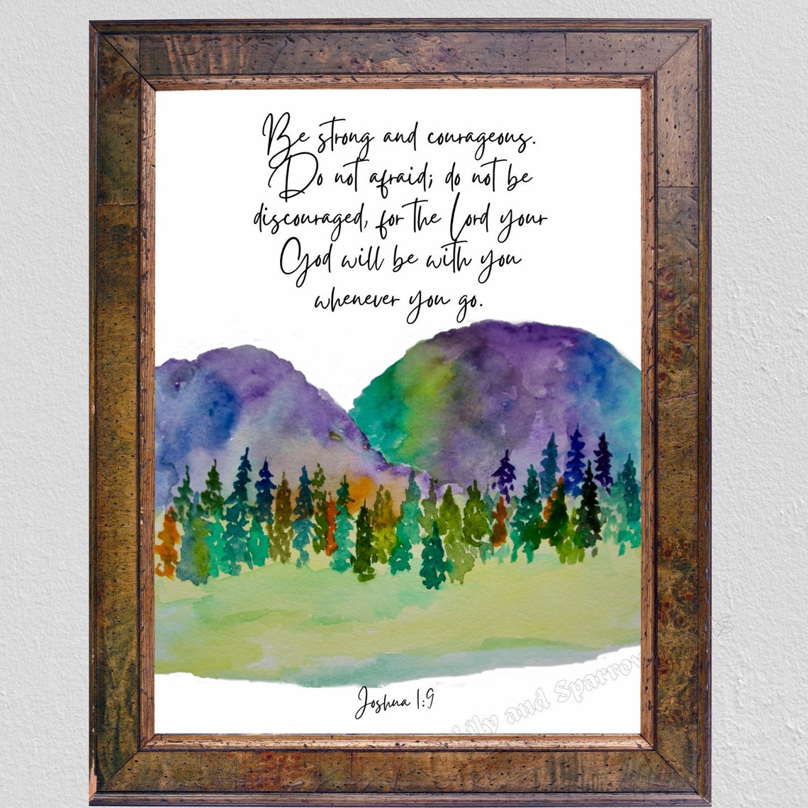 Be Strong and Courageous, Religious Print, Christian Mountain Wall Art ...