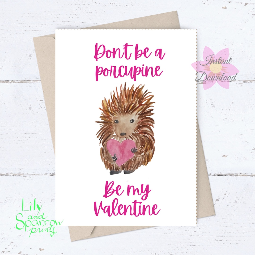 Funny Porcupine PRINTABLE Valentine’s Day Card; Don’t Be a Porcupine Be ...