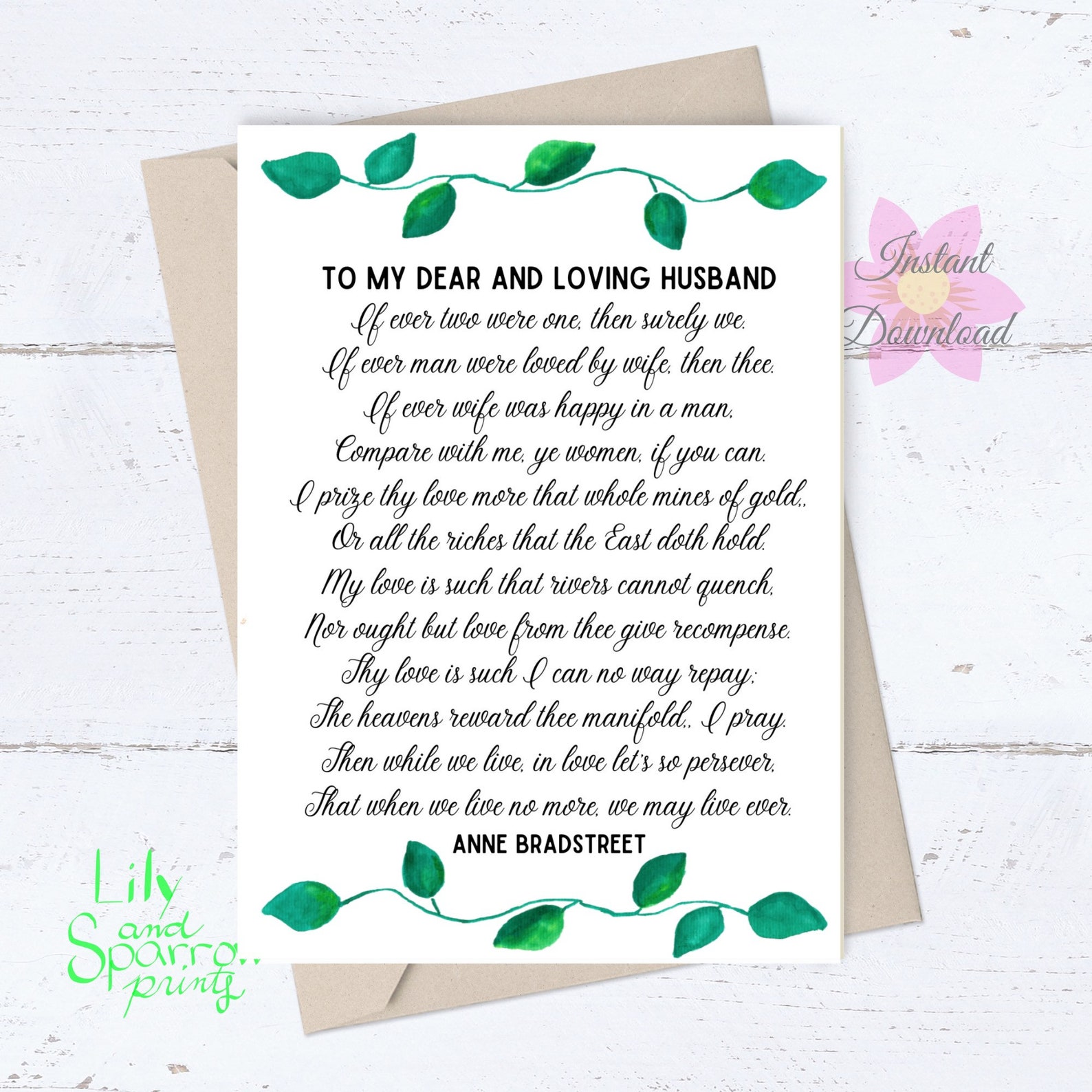 PRINTABLE Anniversary Card for Husband, Wedding Card for Him, Literary ...