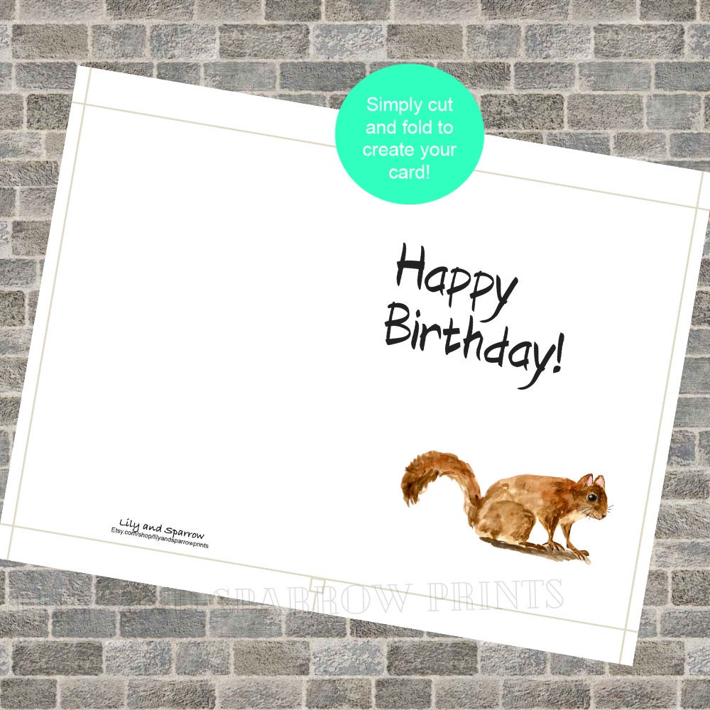PRINTABLE Squirrel Birthday Card, Birthday Wishes Card for Him, Funny ...