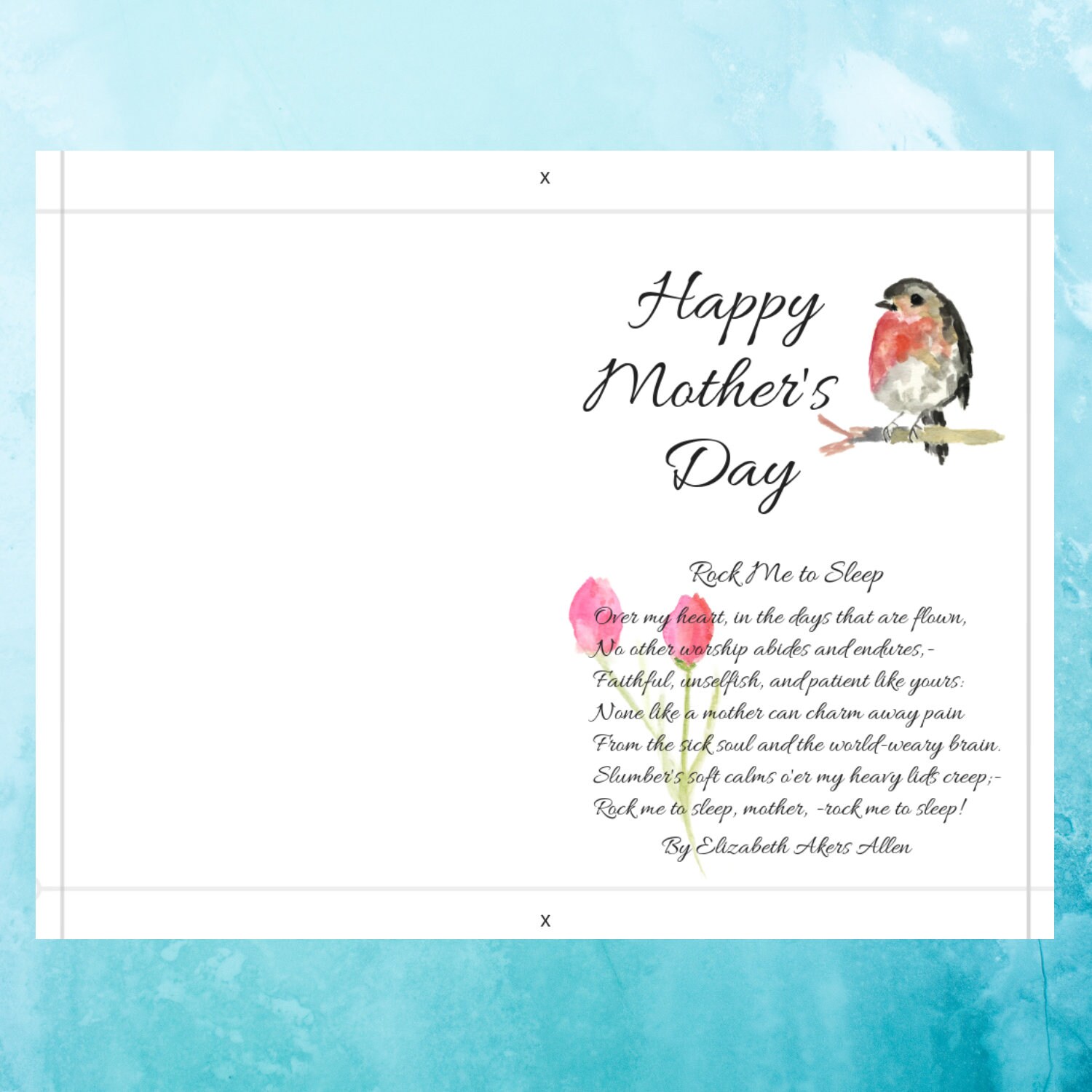 Printable Mothers Day Literary Card; Poem About Mothers; Happy Mother's ...