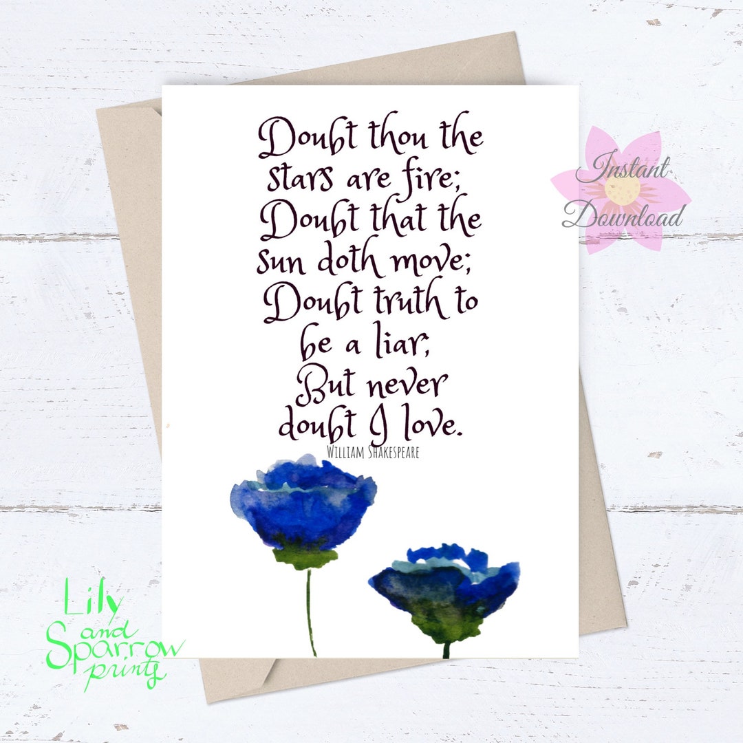 PRINTABLE Shakespeare Poem Valentines Day Card; Wedding Anniversary ...