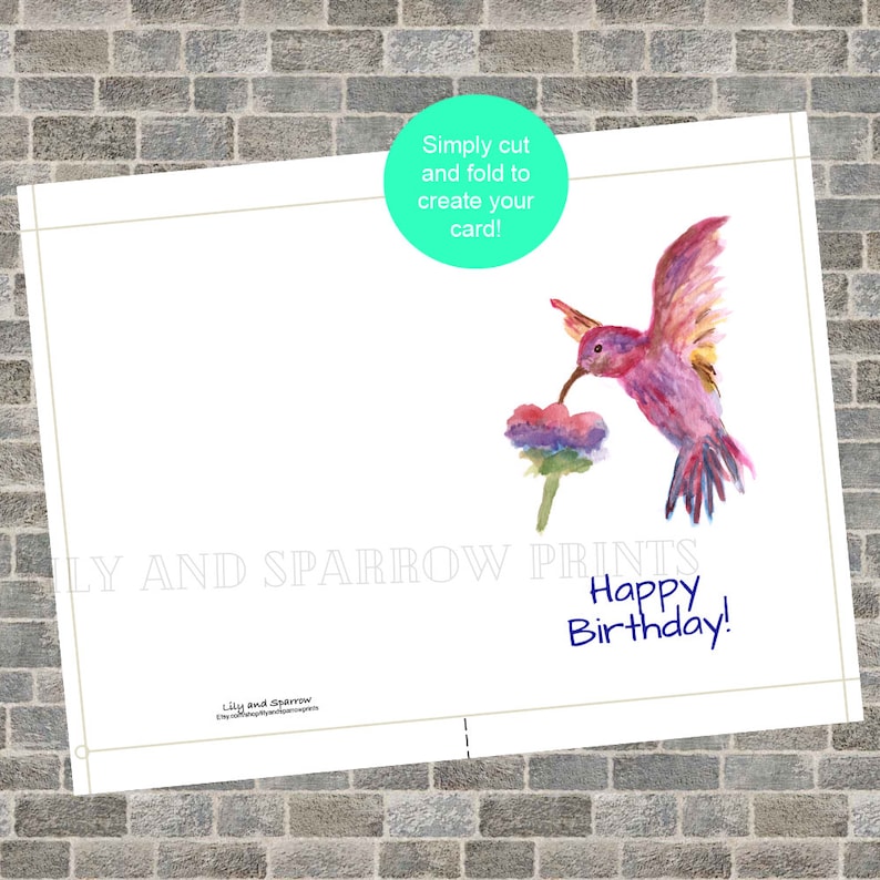 PRINTABLE Birthday Card, Watercolor Hummingbird, Birthday Wishes ...