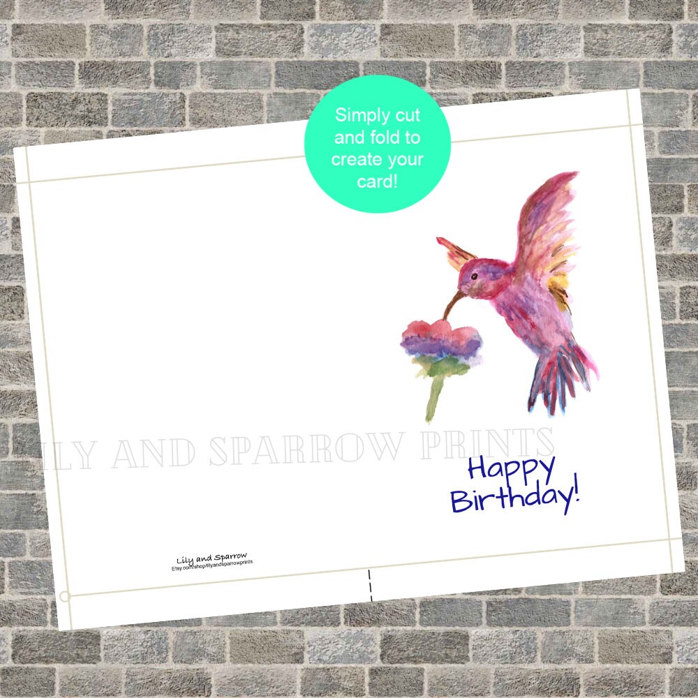 PRINTABLE Birthday Card, Watercolor Hummingbird, Birthday Wishes ...