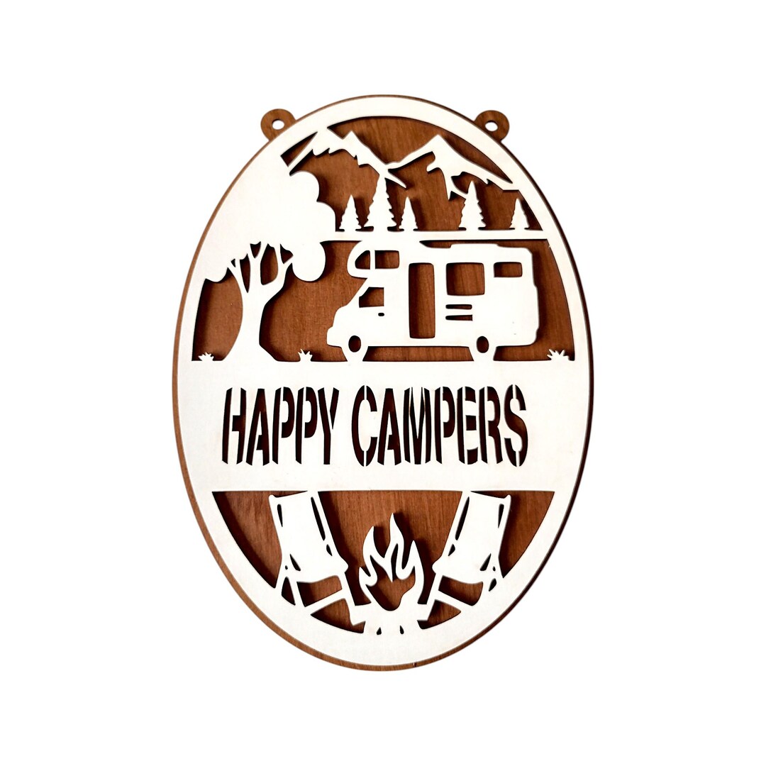 Rustic Happy Campers Wooden Wall Plaque - Outdoor Adventure Decor for ...