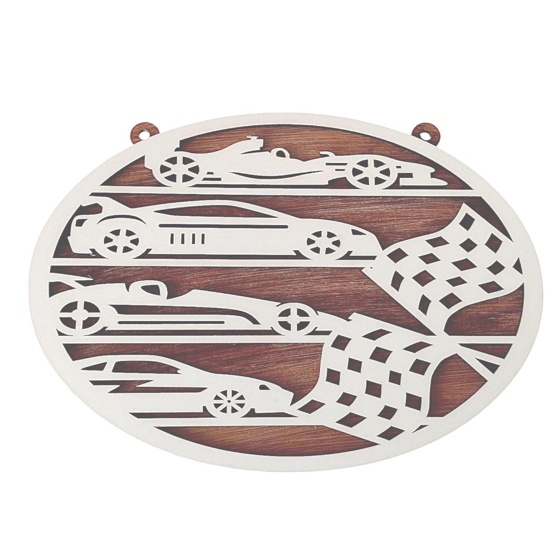 Wooden Hanging Sign Oval Racing Car Art Plaque for Garage or Man Cave ...