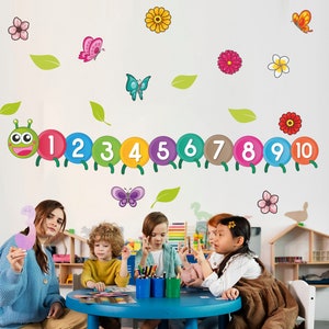 Rainbow Numbers Wall Decal, Counting Caterpillar Wall Sticker, Peel ...