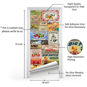 Retro Farm Labels Fridge Wrap, Vintage Food Signs Door Mural, Side by ...