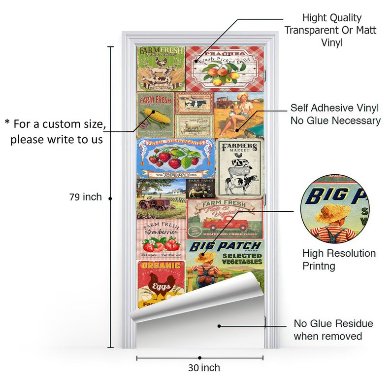 Retro Farm Labels Fridge Wrap Vintage Food Signs Door Mural - Etsy