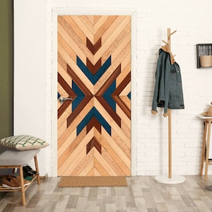 Vintage Colorful Wooden Texture Fridge Wrap, Rusty Geometrical ...