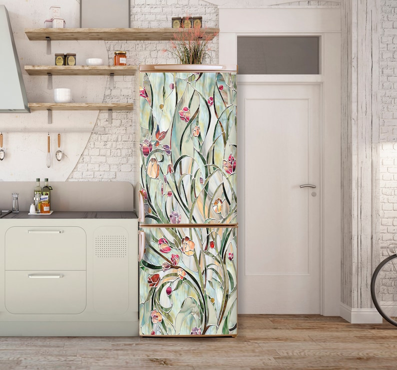 Red Flowers Stained Glass Window Privacy Film With Side Light - Etsy