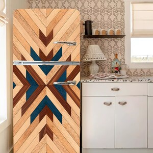 Vintage Colorful Wooden Texture Fridge Wrap, Rusty Geometrical ...
