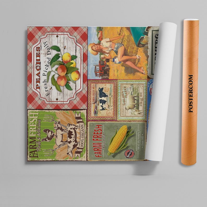 Retro Farm Labels Fridge Wrap Vintage Food Signs Door Mural - Etsy