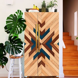 Vintage Colorful Wooden Texture Fridge Wrap, Rusty Geometrical ...