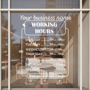 Custom Store Hours Decal | Business Front Door Sign | Open Closed Sign ...