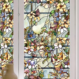 Stained Glass Flower Window Vinyl Film, Abstract Flowers Stained Glass ...