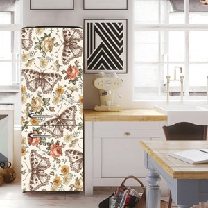 Boho Retro Butterflies and Vintage Floral Fridge Decal, Refrigerator ...