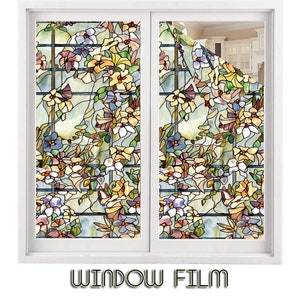 Stained Glass Flower Window Vinyl Film, Abstract Flowers Stained Glass ...