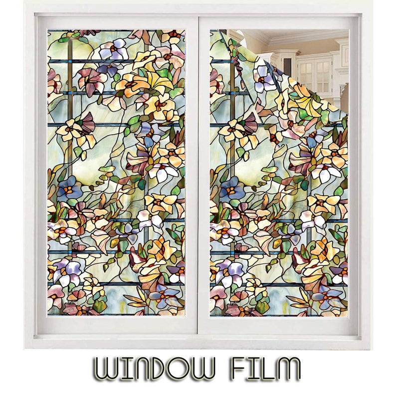 Stained Glass Flower Window Vinyl Film Abstract Flowers - Etsy