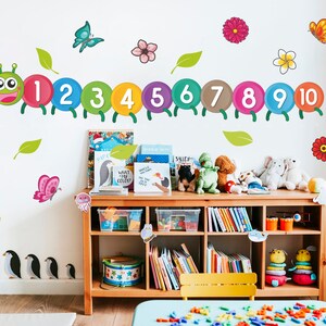 Rainbow Numbers Wall Decal, Counting Caterpillar Wall Sticker, Peel ...