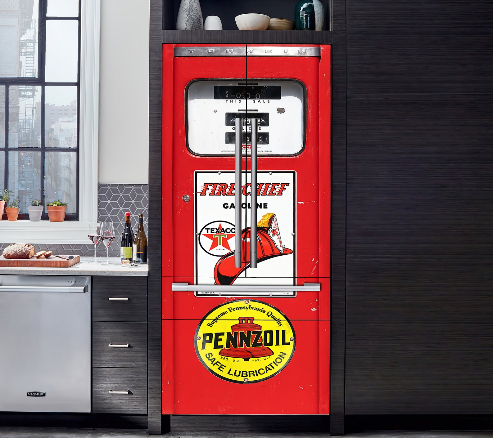 Retro Gaz Pump Refrigerator Wrap, Vinage Fridge Wrap, Fridge Decal ...