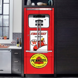 Retro Gaz Pump Refrigerator Wrap, Vinage Fridge Wrap, Fridge Decal ...