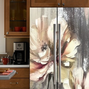 Flower Fridge Wrap, Retro Soft Peonies Refrigerator Decal, Floral Vinyl ...