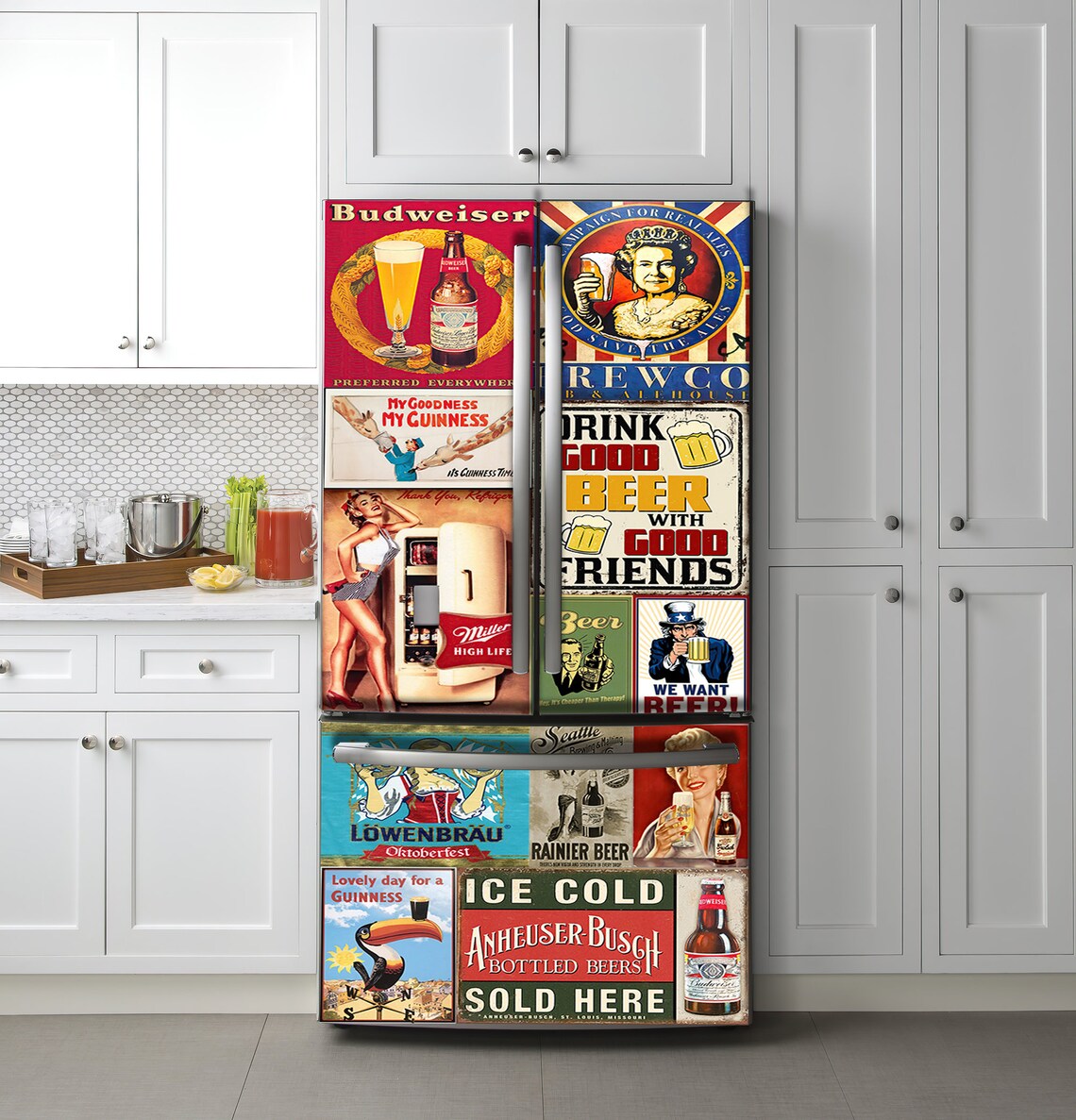 Retro Beer Fridge Wrap Vintage Labels Door Mural Fridge - Etsy