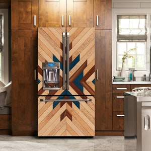 Vintage Colorful Wooden Texture Fridge Wrap, Rusty Geometrical ...