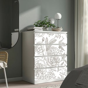 Vintage Large Flower Ikea Malm Dresser Decal, White Flower Dresser ...