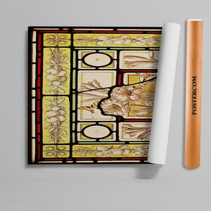 Medieval Style Frosted Stained Glass Window Film, Golden Flowers and ...