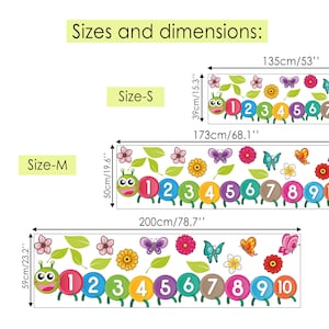 Rainbow Numbers Wall Decal, Counting Caterpillar Wall Sticker, Peel ...