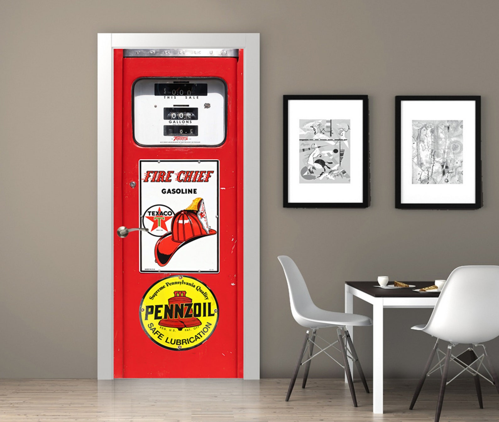 Retro Gaz Pump Refrigerator Wrap, Vinage Fridge Wrap, Fridge Decal ...