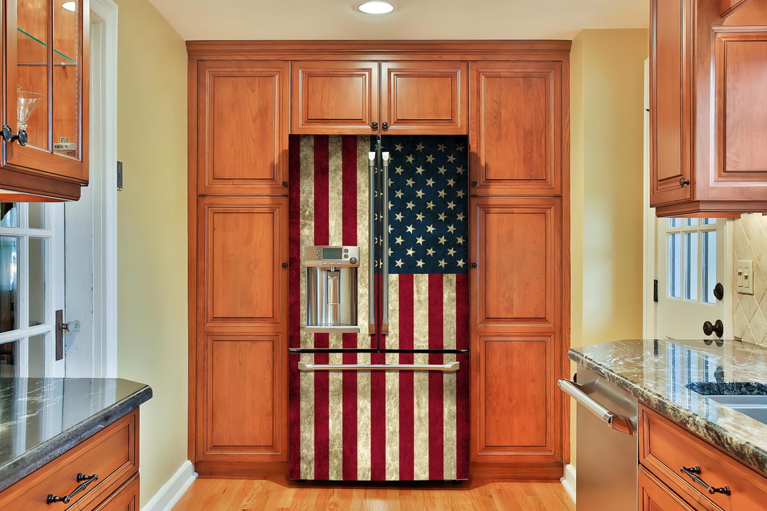 Vintage American Flag Fridge Decal Retro US Flag Decorative Fridge Wrap ...