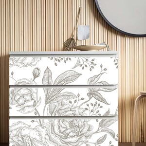Vintage Large Flower Ikea Malm Dresser Decal, White Flower Dresser ...