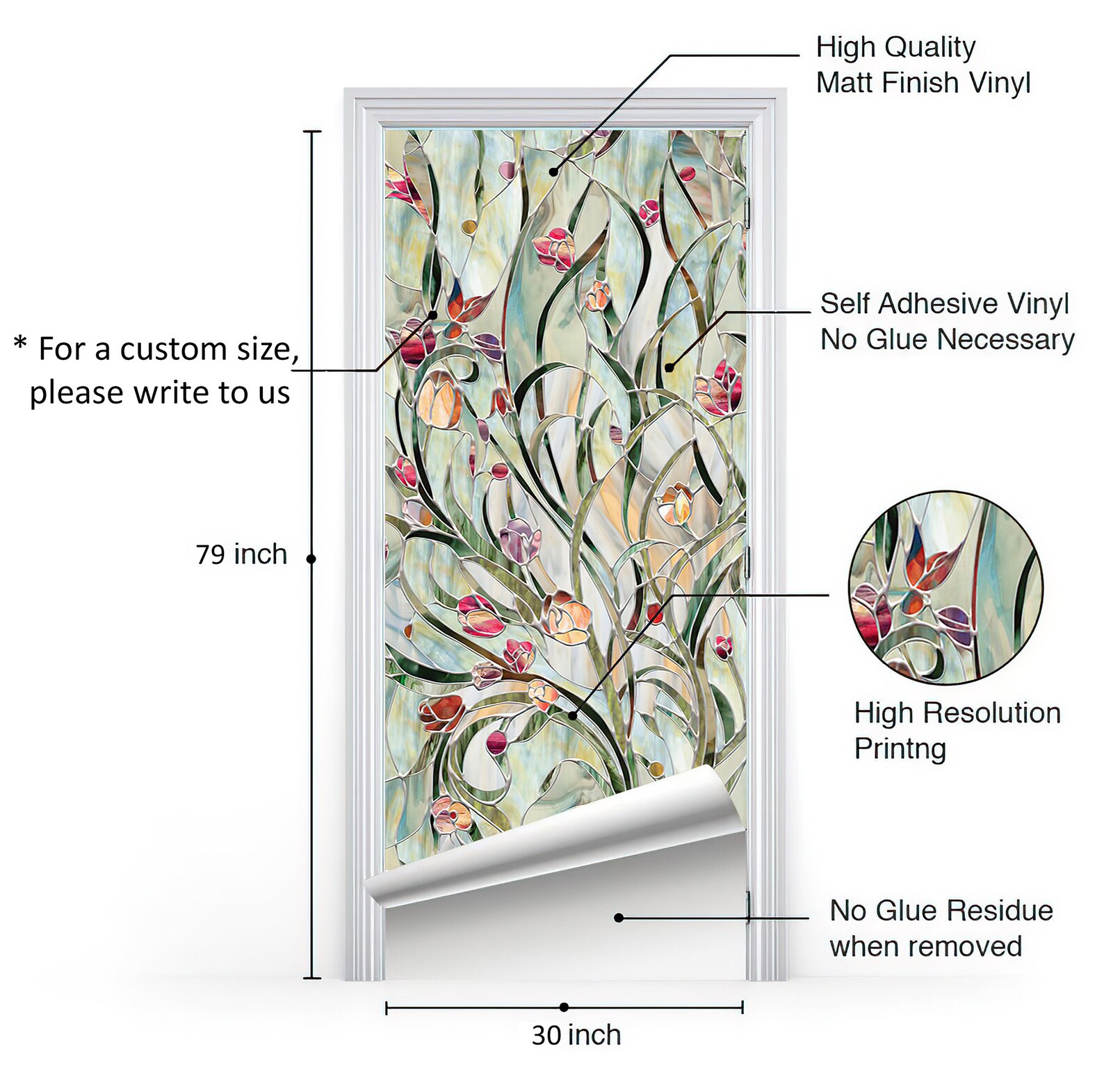 Red Flowers Stained Glass Window Privacy Film With Side Light - Etsy