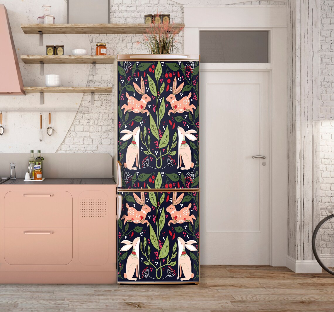 Bunny Fridge Wrap Vintage Door Mural Folk Style Fridge Retro - Etsy