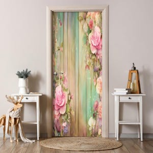 Pink Flowers Refrigerator Wrap Vinyl, Wooden Texture Peel &stick ...