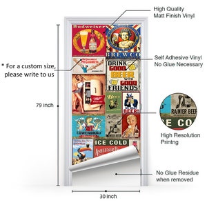 Retro Beer Fridge Wrap Vintage Labels Door Mural, Fridge Sticker Side ...