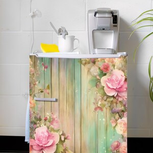 Pink Flowers Refrigerator Wrap Vinyl, Wooden Texture Peel &stick ...
