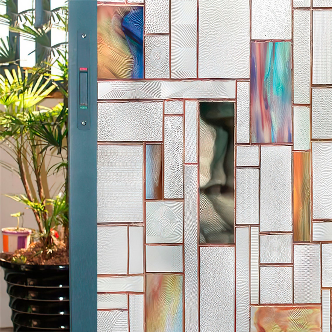 Geometrical Stained Glass Window Film Stain Glass Self | Etsy