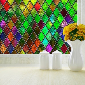 Colorful Retro Rhombus Stained Glass Window Covering, Geometrical ...