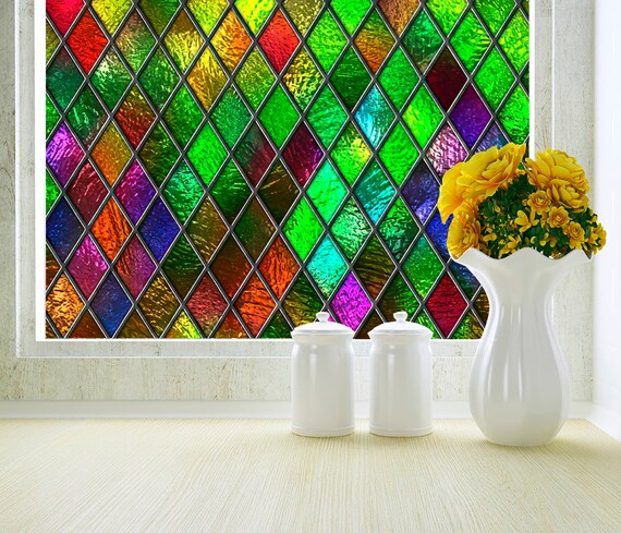 Colorful Retro Rhombus Stained Glass Window Covering - Etsy
