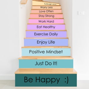 Motivational Quotes Stair Decals, Rainbow Colors Stair Riser Decals ...