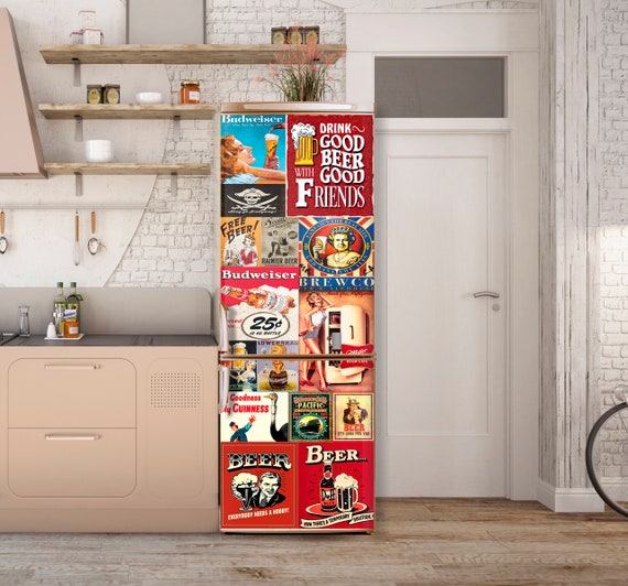 Retro Beer Fridge Wrap Vintage Labels Door Mural Fridge - Etsy