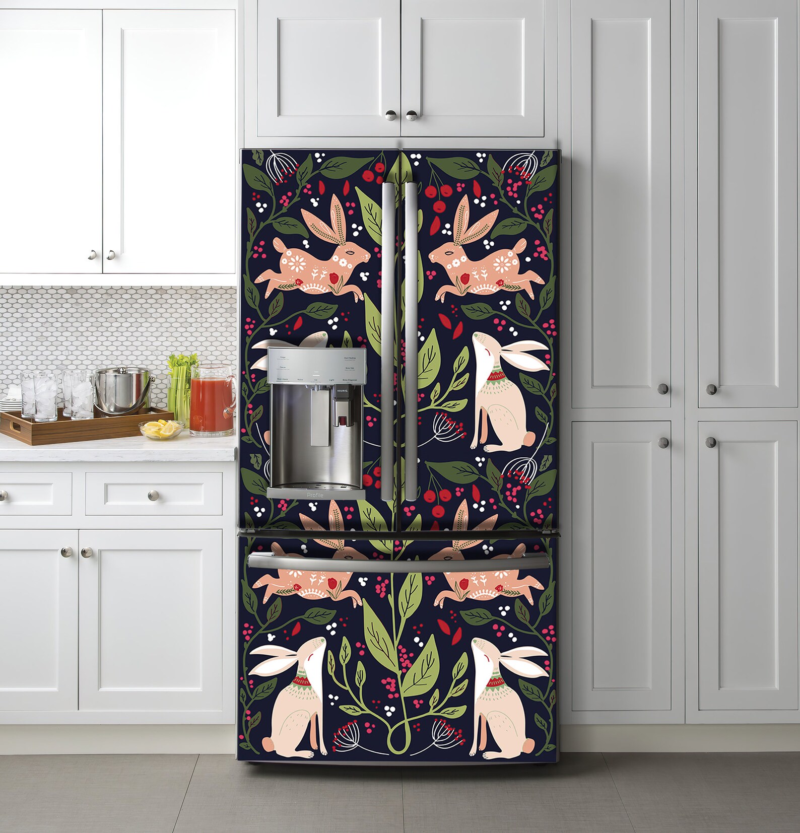Bunny Fridge Wrap Vintage Door Mural Folk Style Fridge Retro - Etsy