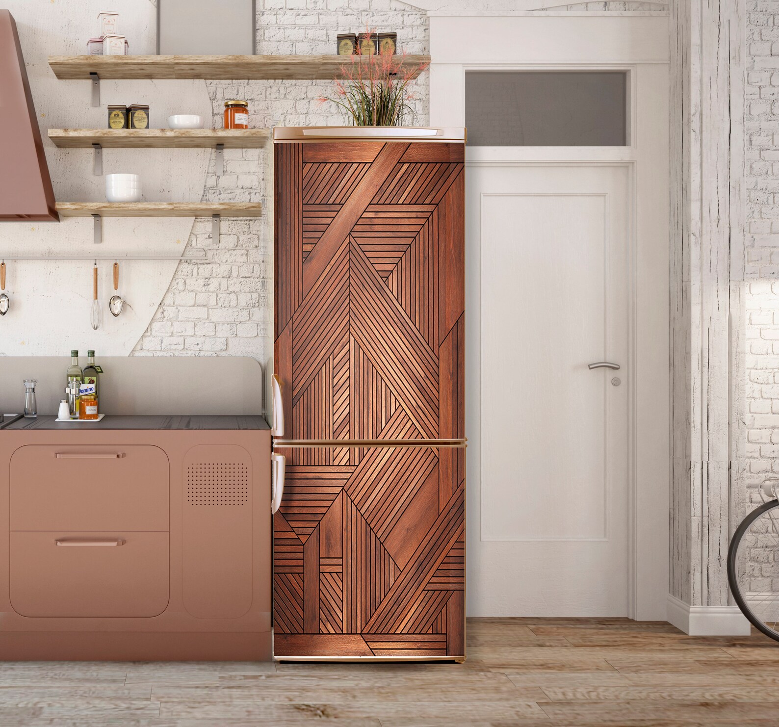 Wooden Decor Door Mural Geometrical Fridge Decal Vinyl Wood - Etsy