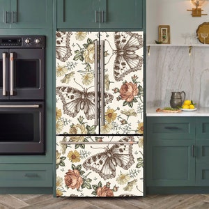Boho Retro Butterflies and Vintage Floral Fridge Decal, Refrigerator ...
