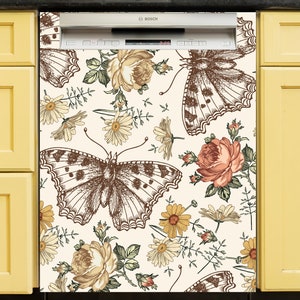 Boho Retro Butterflies and Vintage Floral Fridge Decal, Refrigerator ...