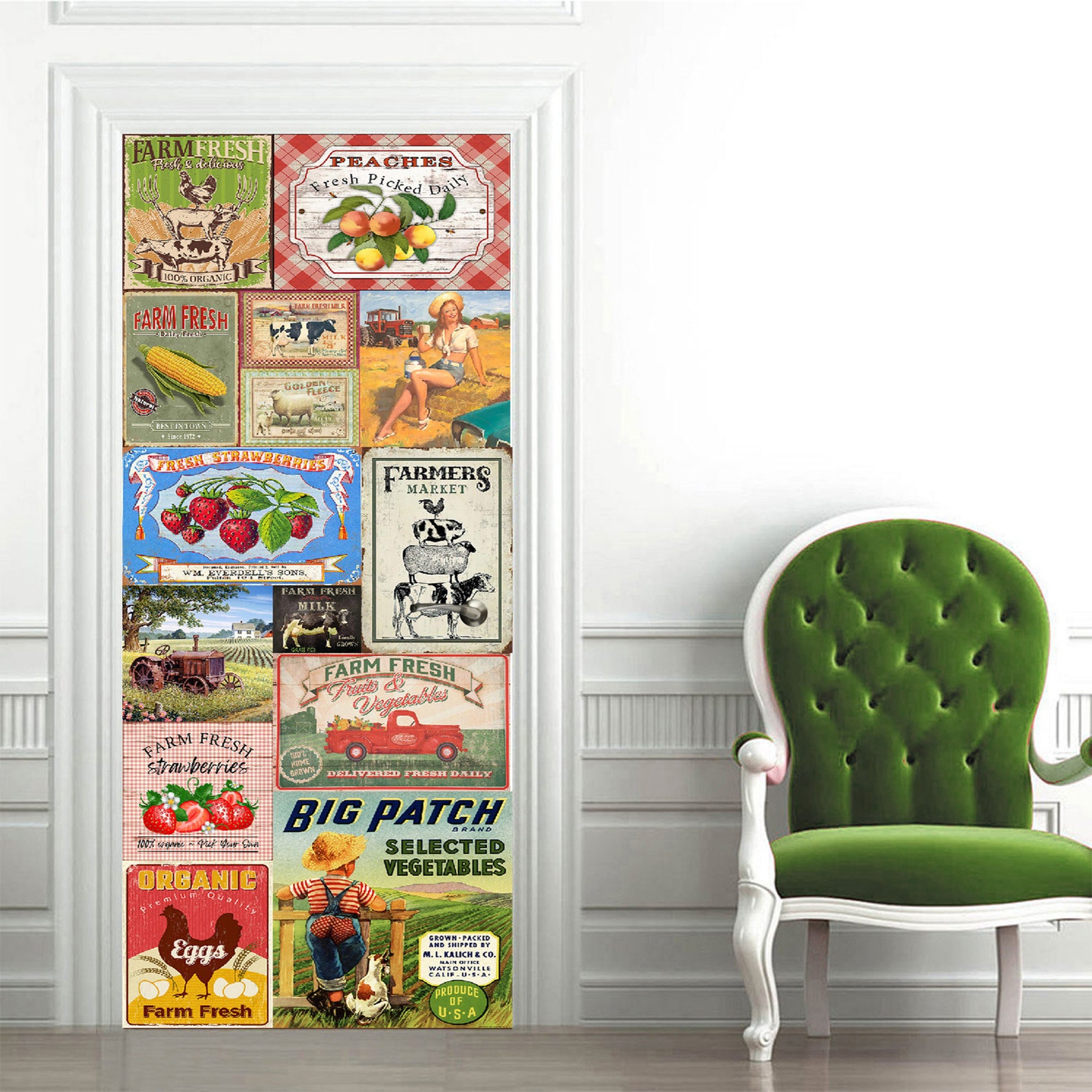 Retro Farm Labels Fridge Wrap Vintage Food Signs Door Mural - Etsy